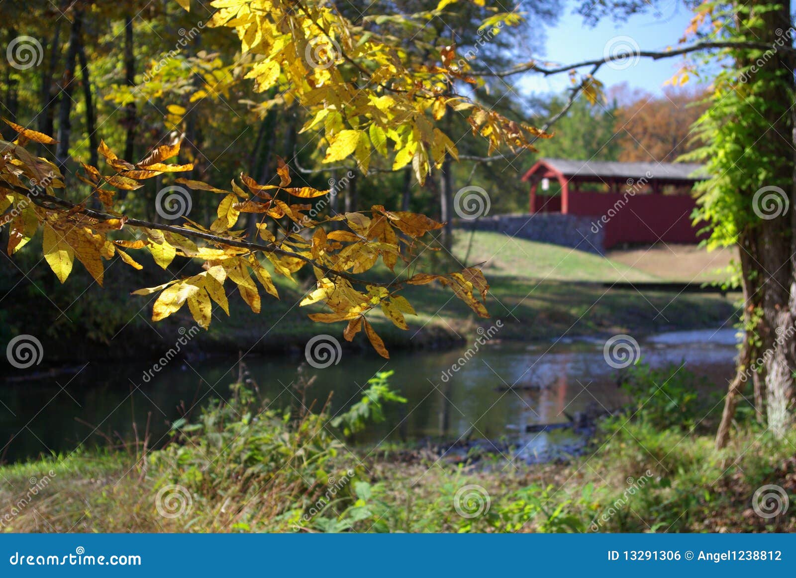 Covered Bridge in the Fall stock photo. Image of fall - 13291306