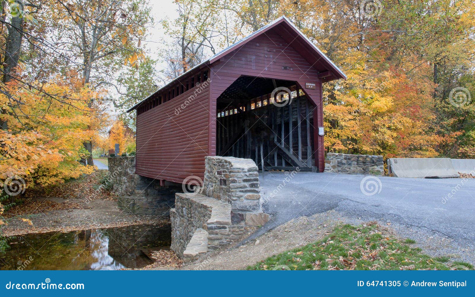 Covered bridge in fall stock image. Image of fall, foliage - 64741305