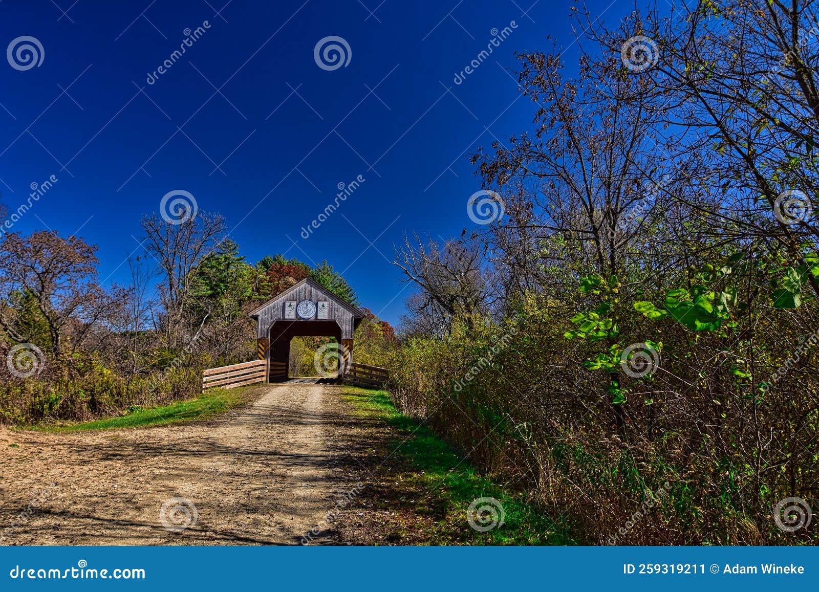 Covered Bridge during Fall Colors Over the Kickapoo River Near Lafarge ...