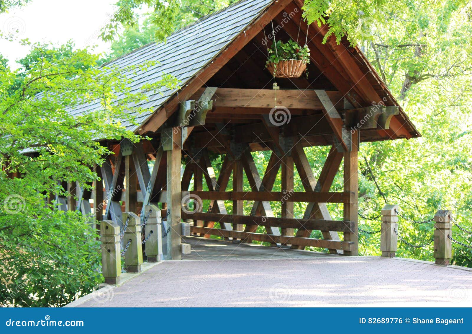 Covered Bridge on the Naperville Riverwalk Stock Photo - Image of river ...