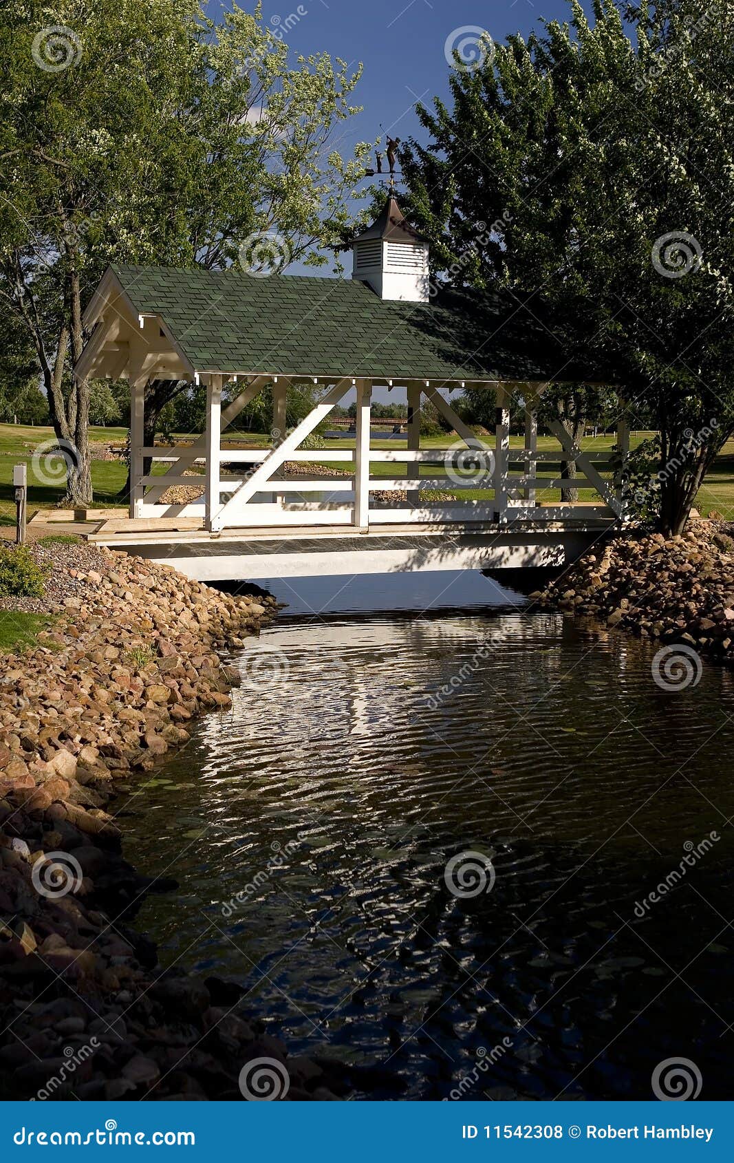 Covered Bridge Over Small Creek Stock Photo - Image of covered, white ...