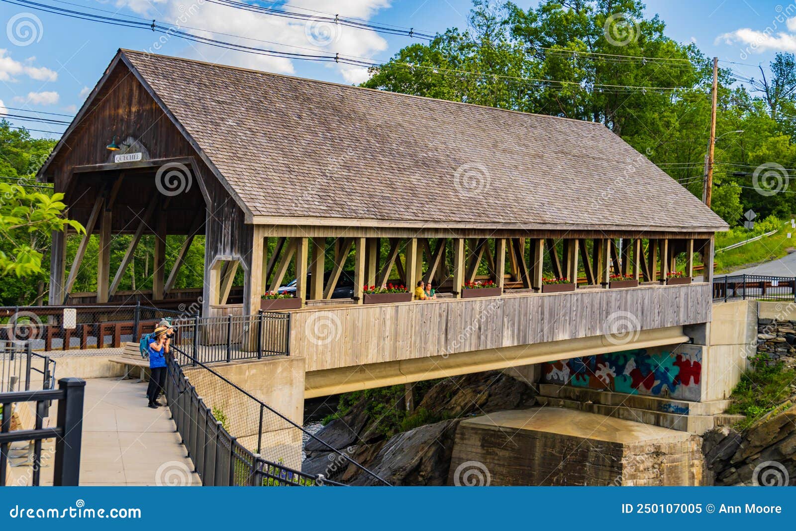 Covered Bridge in Quechee, Vermont Stock Image - Image of flowers ...