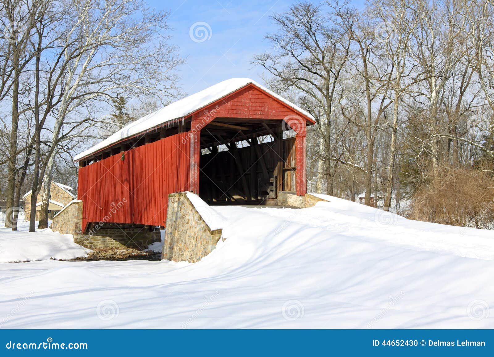 Covered Bridge in Snow stock photo. Image of rustic, pennsylvania ...
