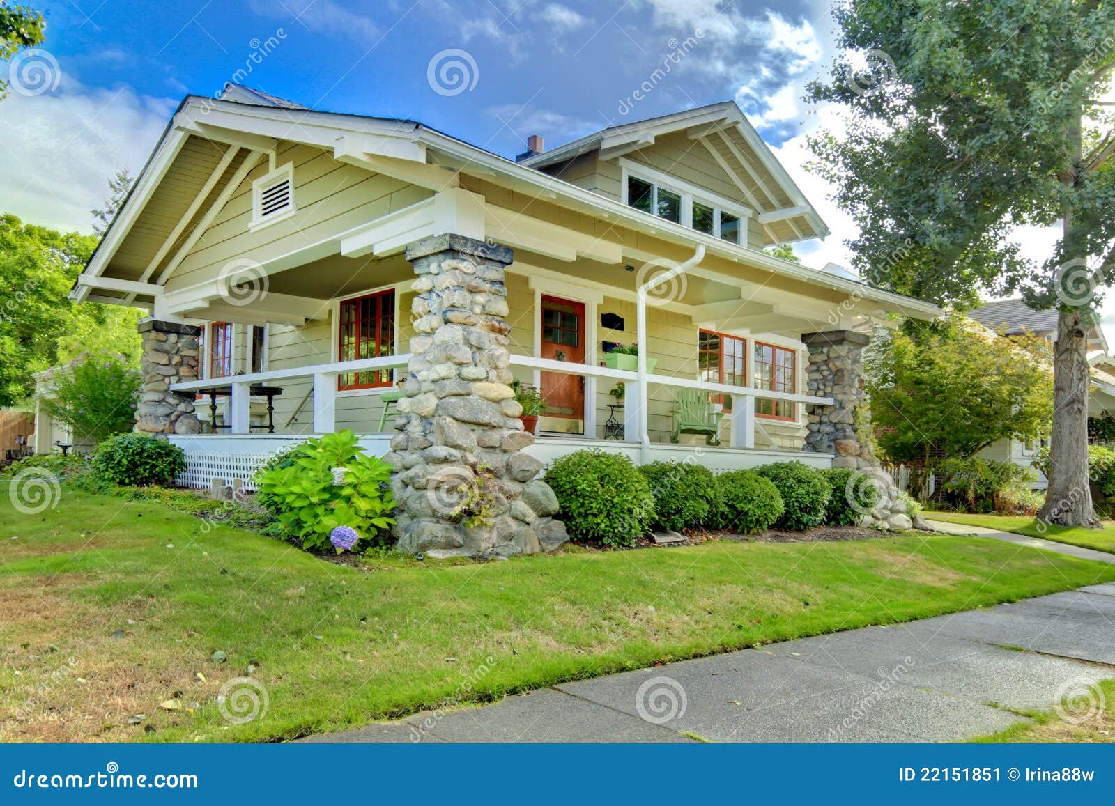Covered Front Porch. Old Craftsman Style Home. Stock Image - Image of ...