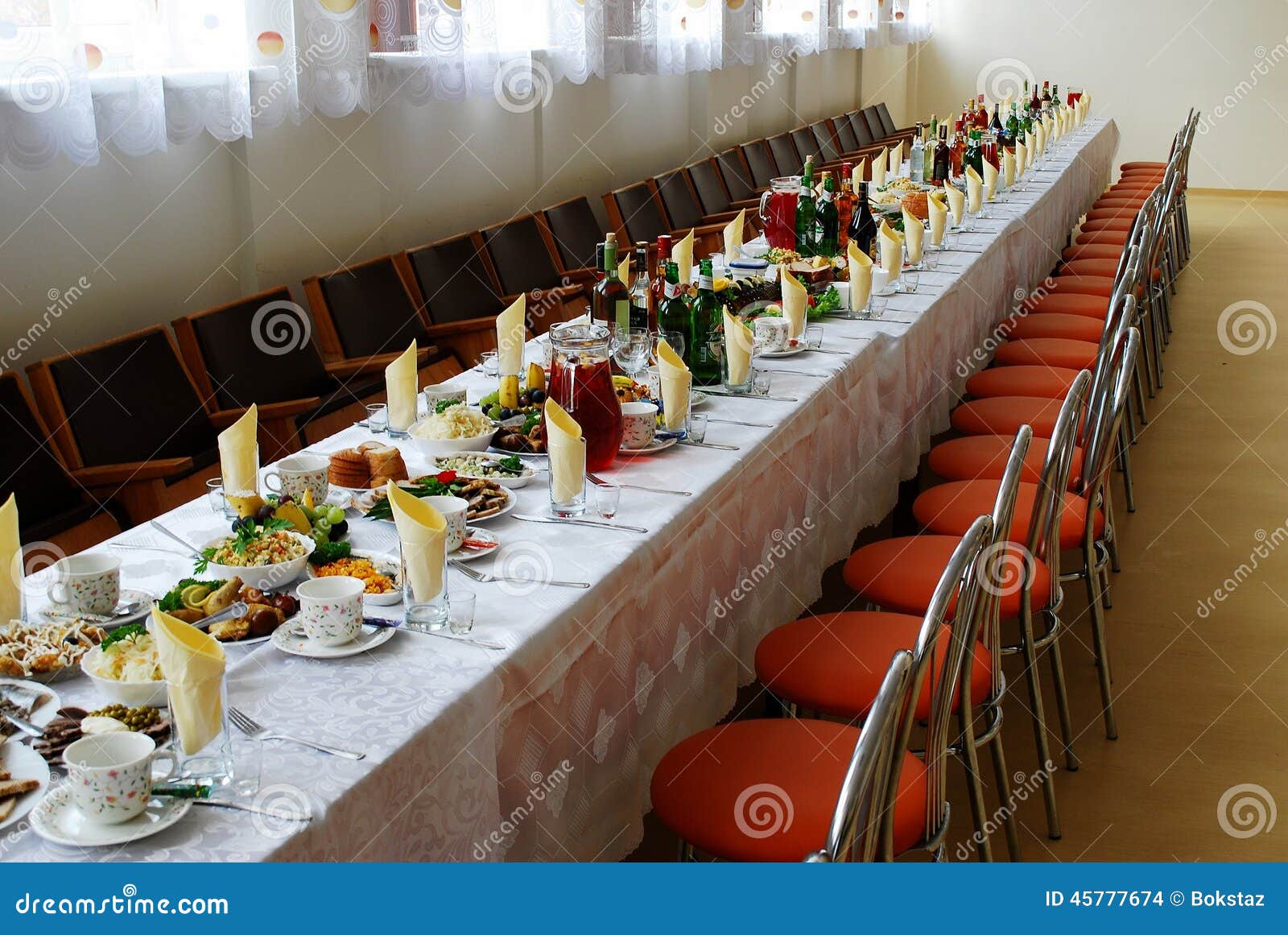 Covered with a Long Table with Food and Drink Stock Photo - Image of ...
