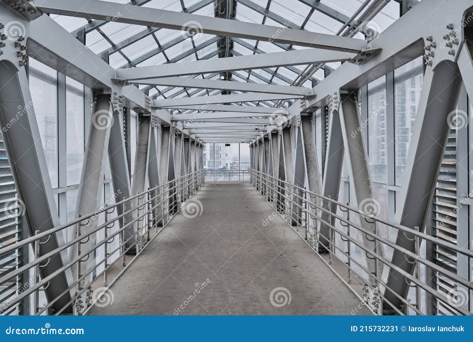 Covered Pedestrian Bridge Over the Highway. Stock Image - Image of walk ...