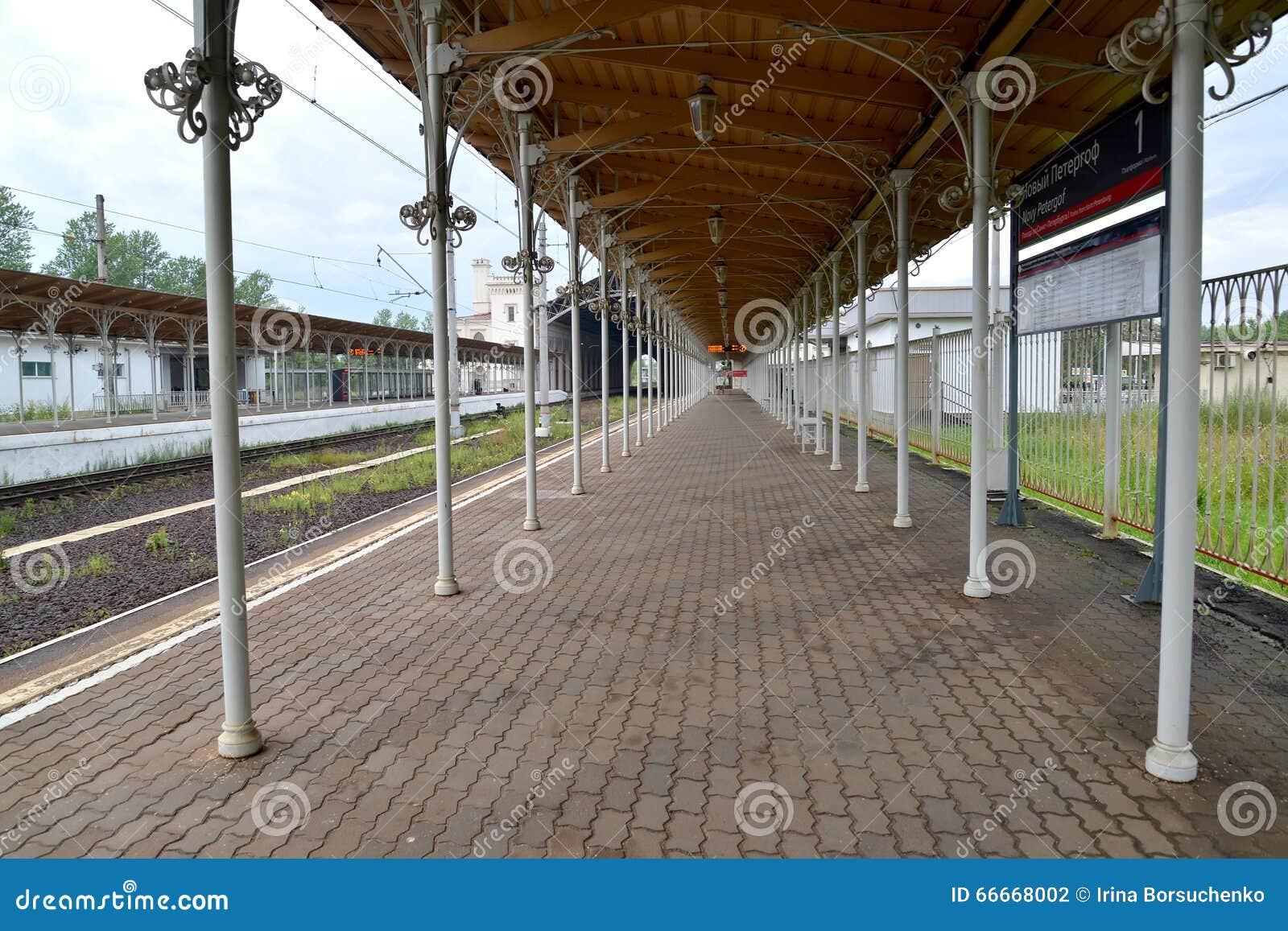 The Covered Platform of Railway Station New Peterhof, Russia Stock ...