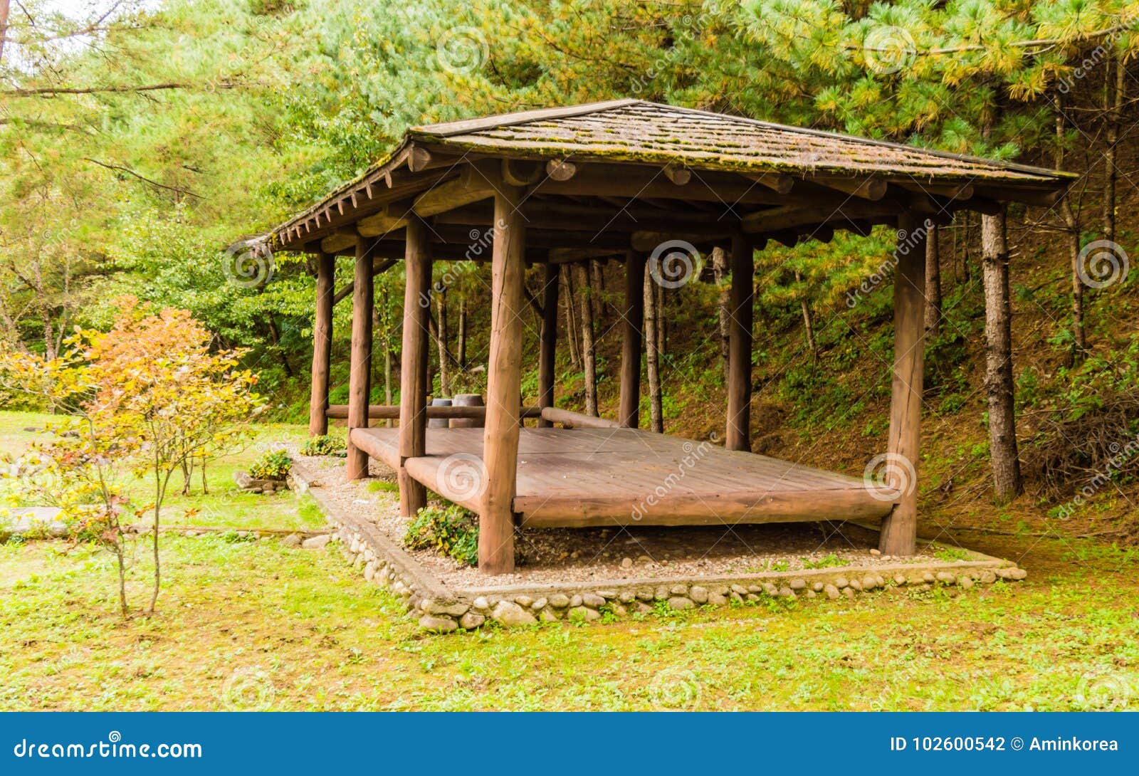 Covered Rest Area in a Countryside Park Stock Photo - Image of forest ...