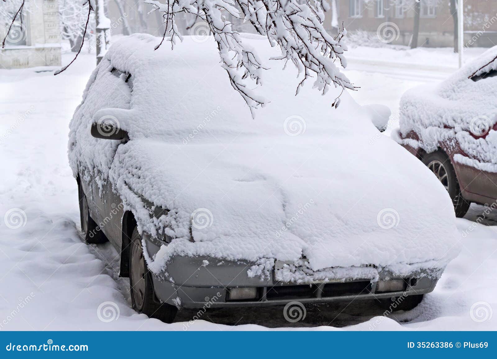 Covered with Snow Car on a City Street Stock Photo - Image of shade ...