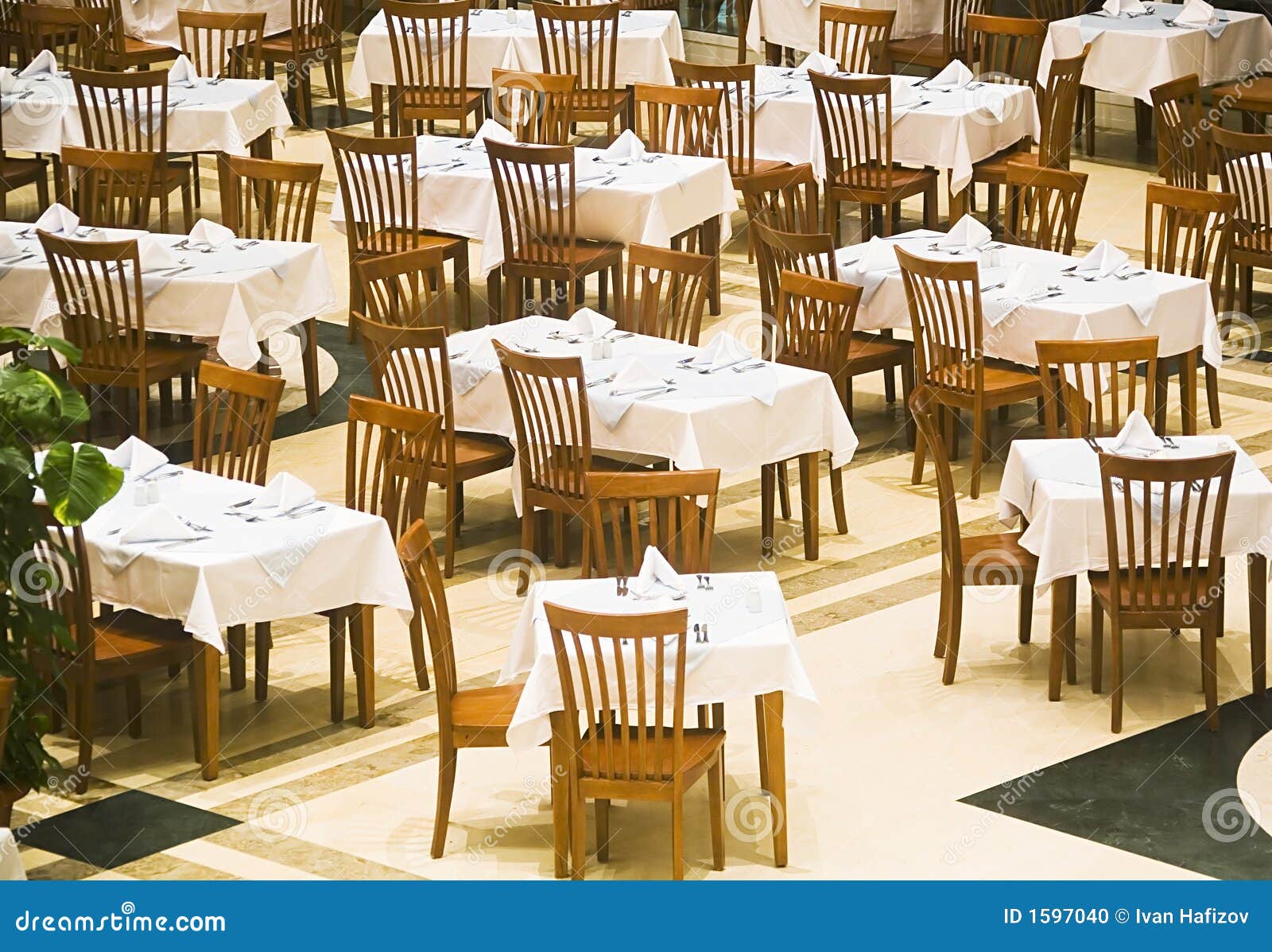 The Covered Tables in Restaurant Stock Photo - Image of preparing ...