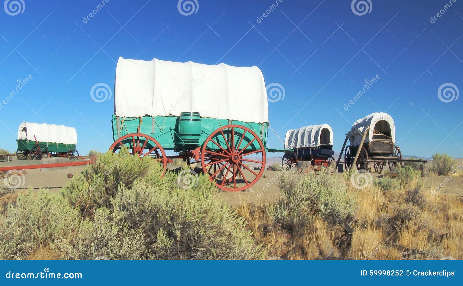 Covered Wagon Train Circled in Camp Along the Oregon Trail Stock Photo ...