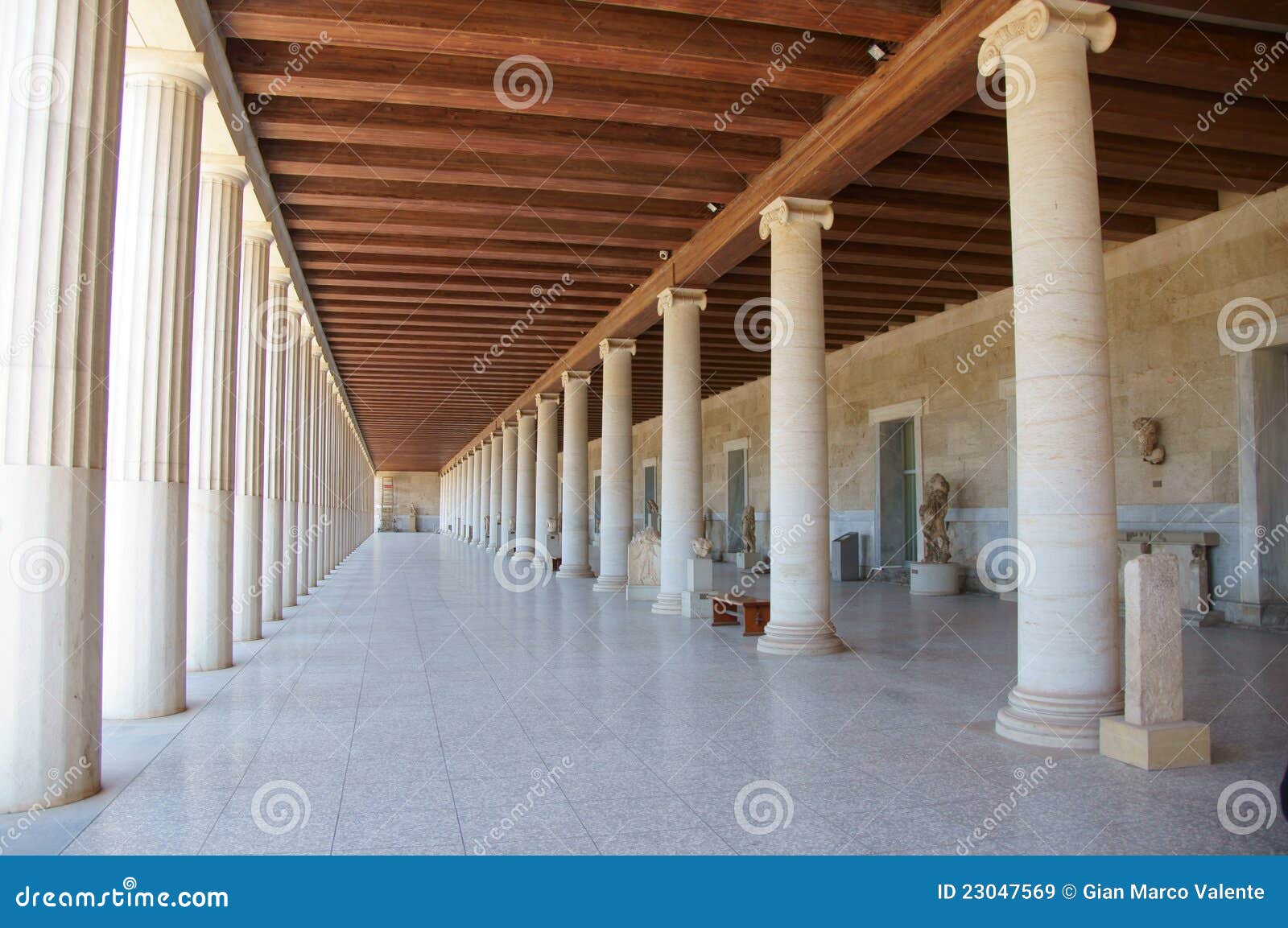 Covered Walkway and Greek Columns Stock Image - Image of walkway, wide ...