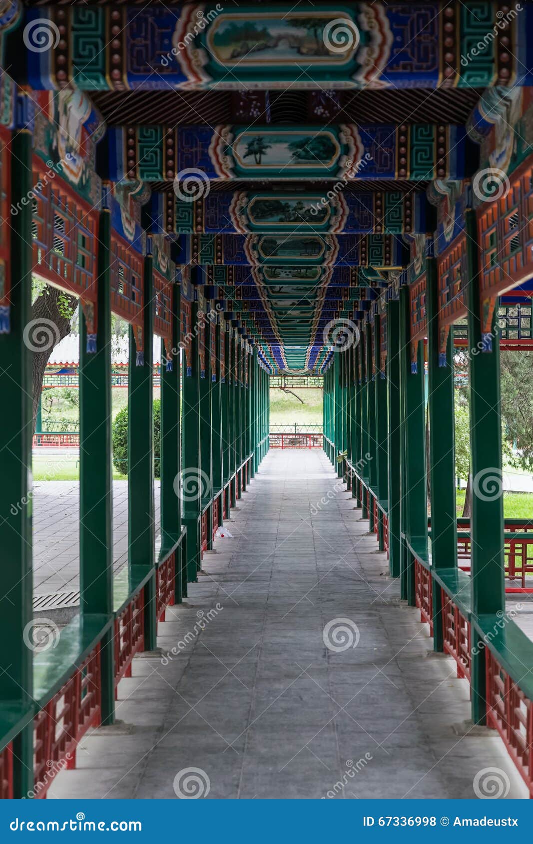 Covered Walkway in Old Traditional Park in Beijing, China Stock Photo ...