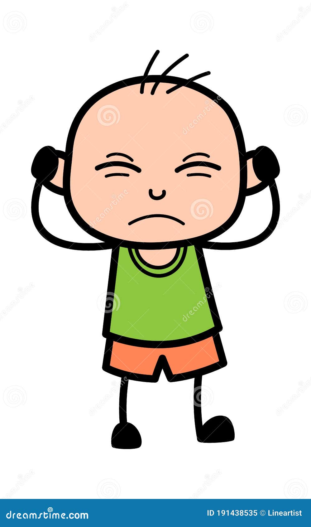 Covering Ears Bald Boy Cartoon Stock Illustration - Illustration of ...