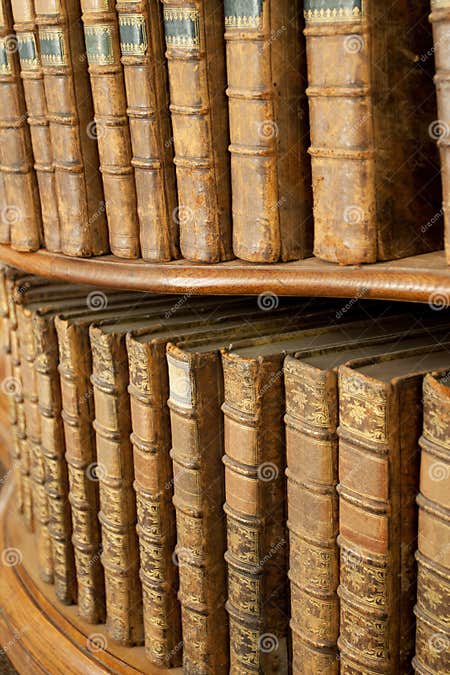 Covers of Old Medieval Books on Shelf in Bookcase Stock Photo - Image ...