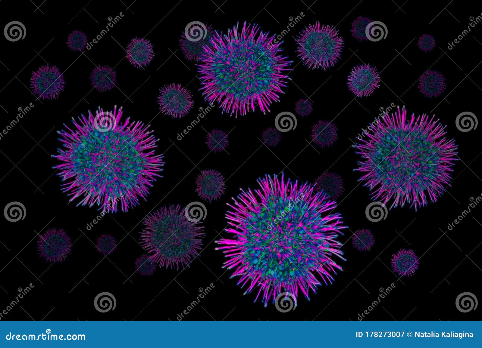 COVID-19 Concept, Flying Spherical Objects of a Blue-violet Color on a ...