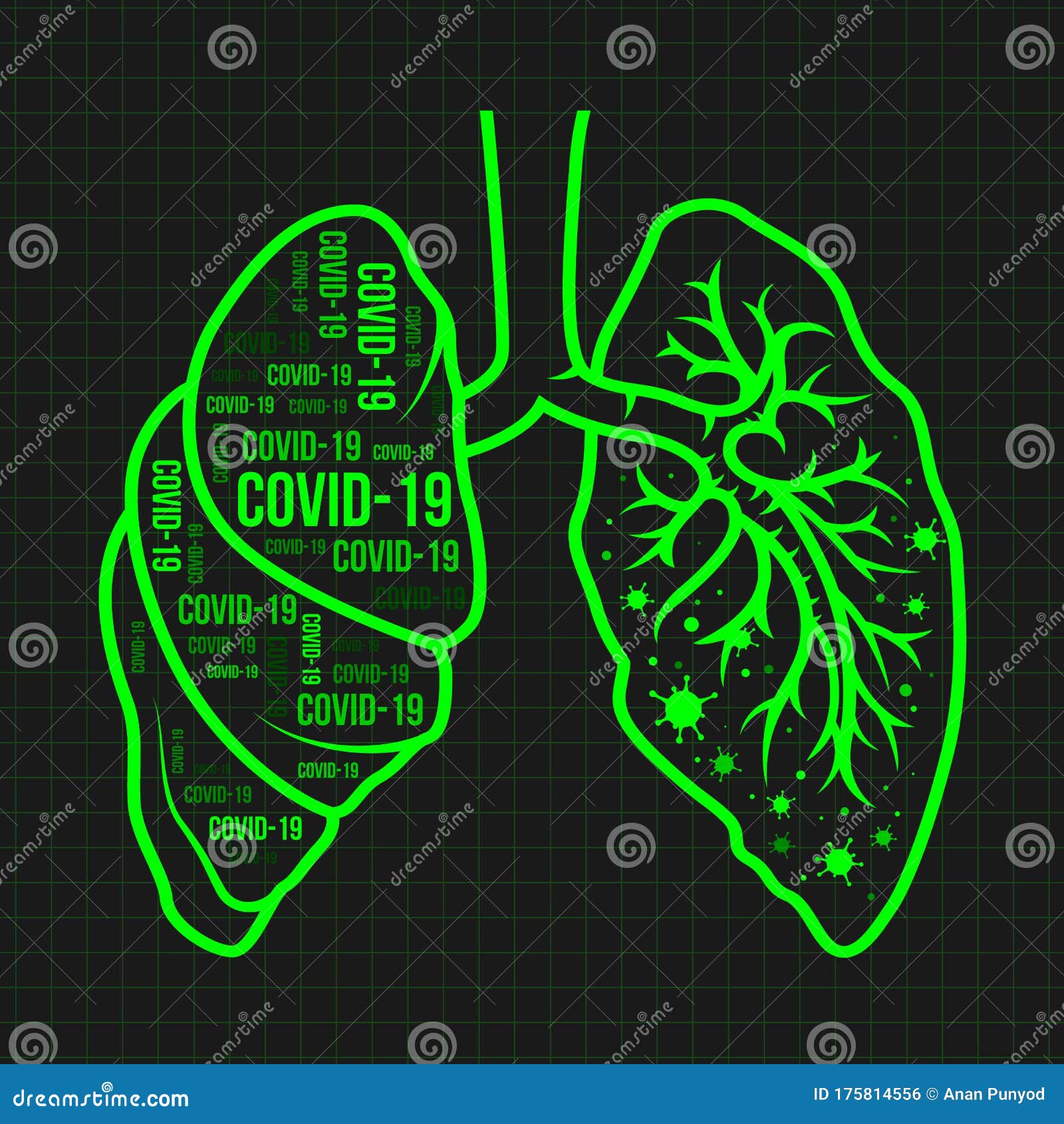 COVID-19 Concept with Scan Virus in Lung Green Display and COVID -19 ...