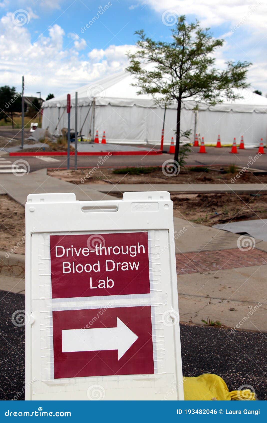 Covid-19 Drive through Blood Draw Testing Lab Sign with Tent Stock ...
