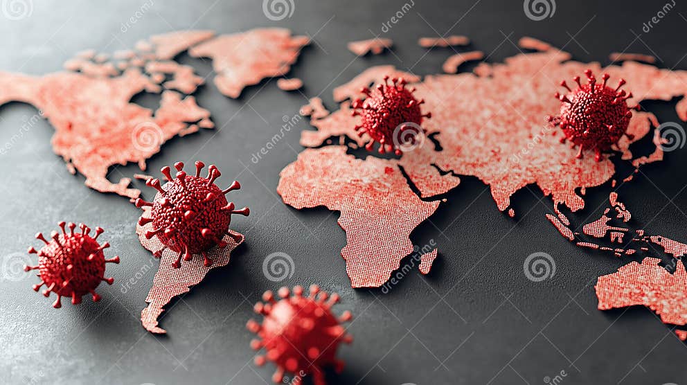 Covid-19 Global Spread Concept with Virus Models on World Map Stock ...