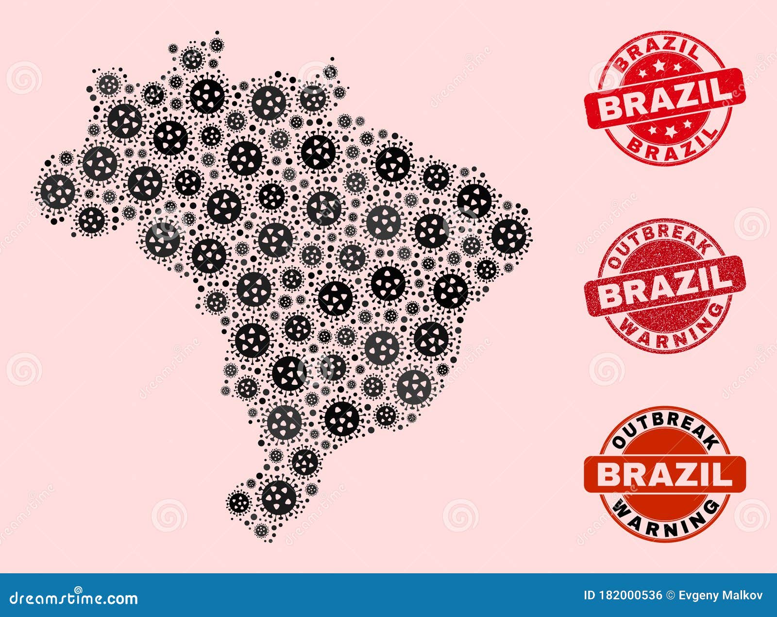 Covid Lockdown Collage of Mosaic Brazil Map and Textured Stamps Stock ...