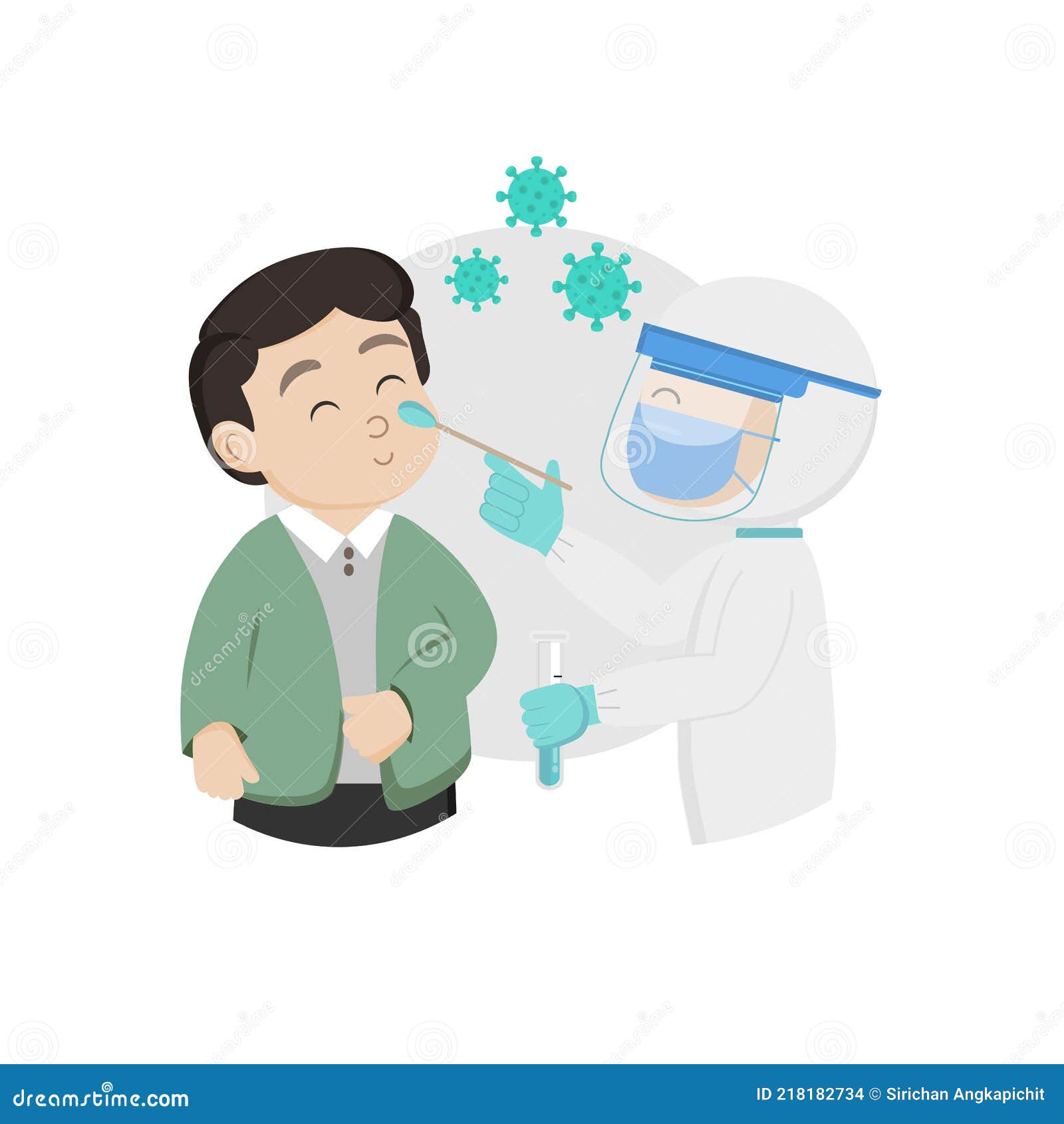 Covid 19 Nasal Swab Test Flat Illustration Stock Vector - Illustration ...