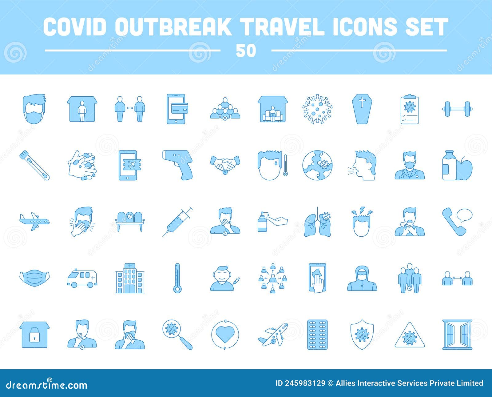 Covid Outbreak Travel Blue and White Icon Set or Symbols Stock ...