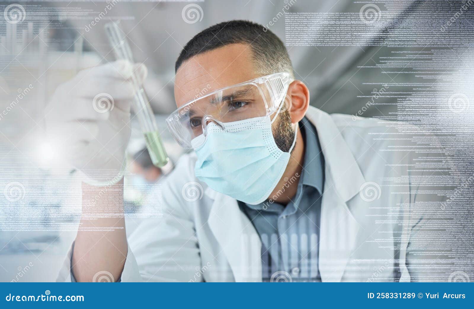 Covid, Science and Research with a Man Engineer Holding a Vial while ...