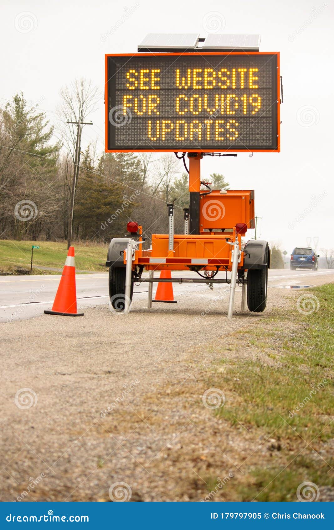 Industrial Flashing Warning Sign Asking Drivers To Check Website for ...