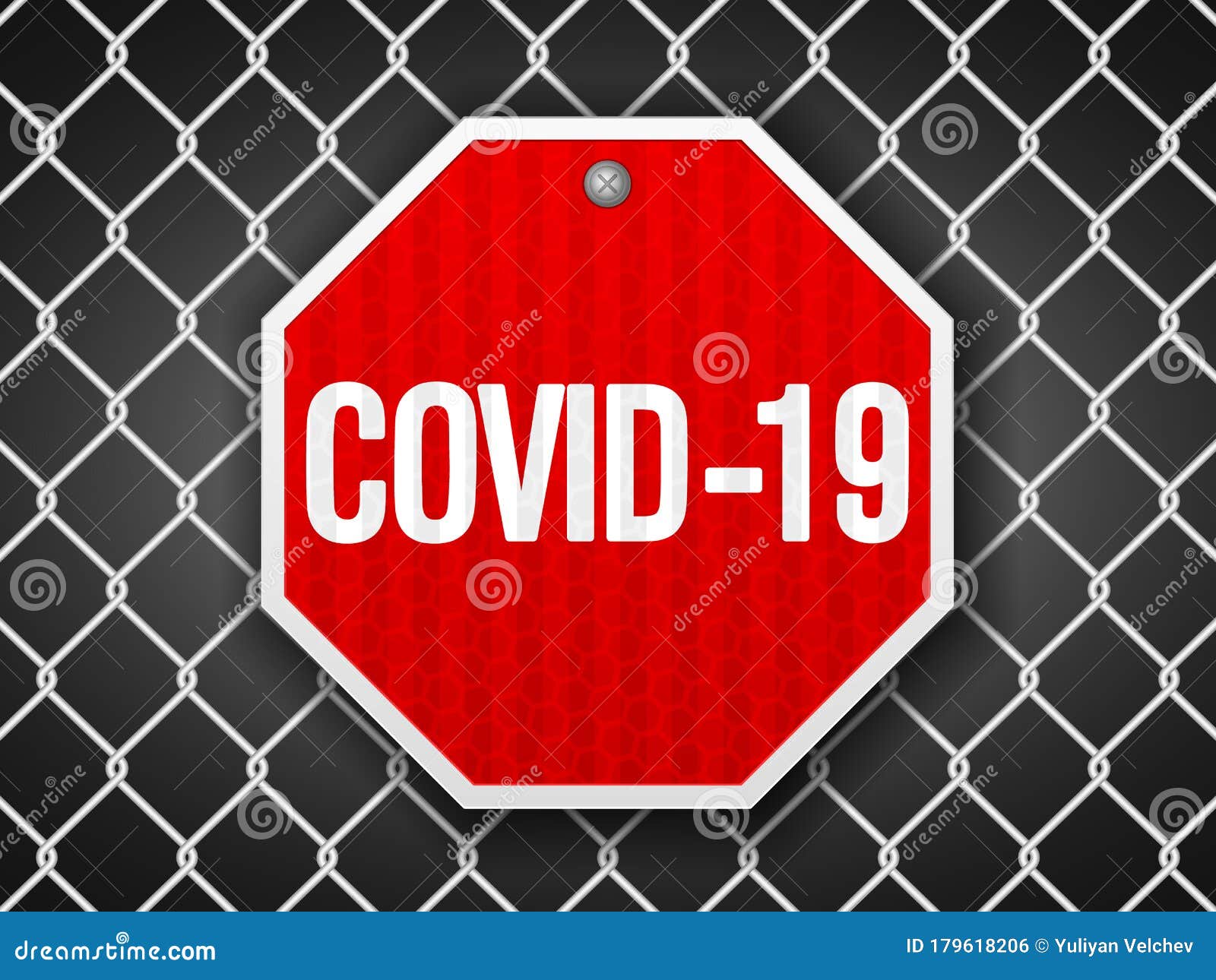 Covid-19 Sign on Wire Fence Stock Vector - Illustration of area ...