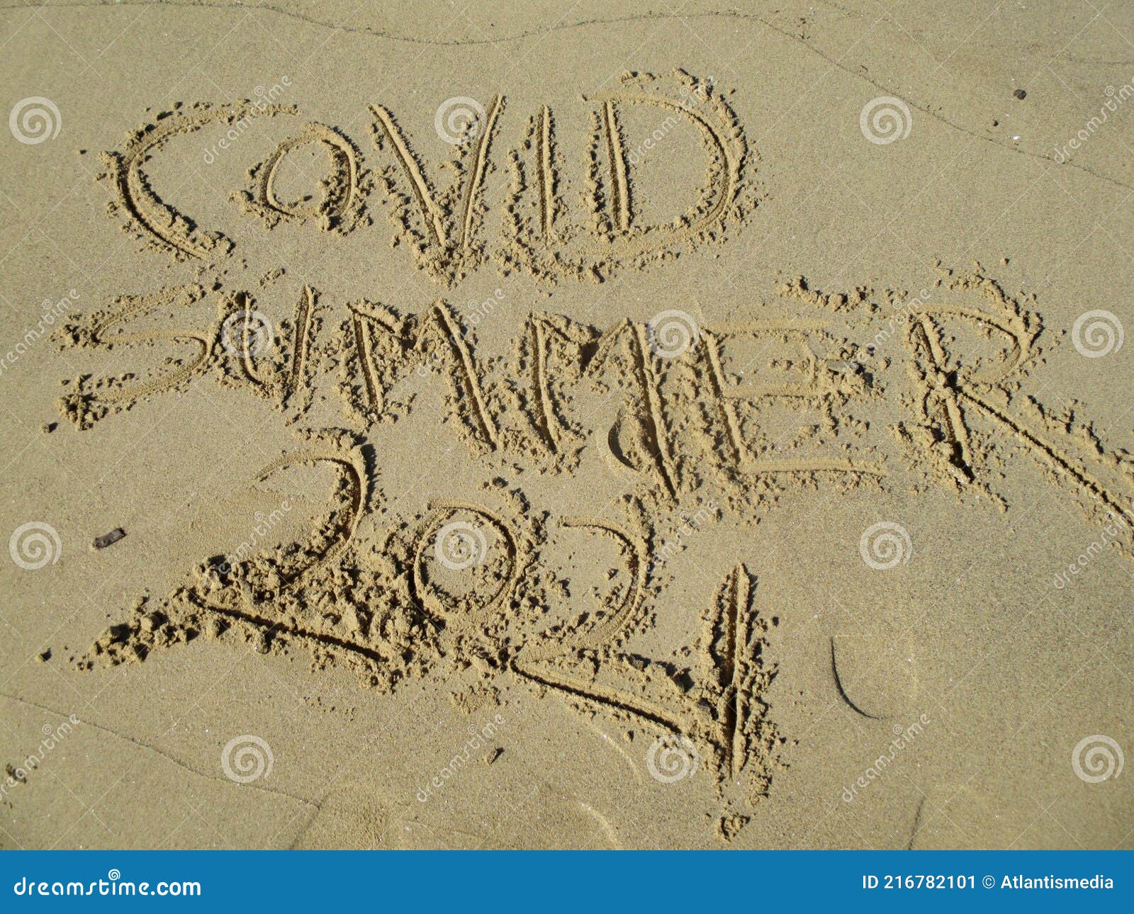 Covid Summer 2021 - Lettering on the Sandy Beach Stock Image - Image of ...