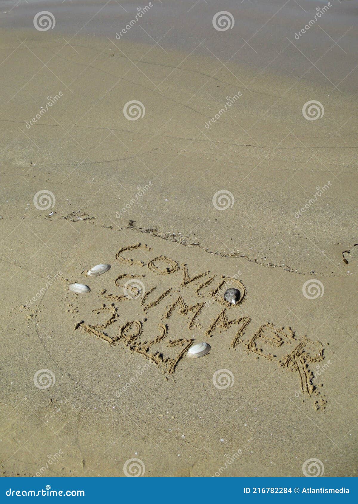 Covid Summer 2021 - Lettering on the Sandy Beach Stock Photo - Image of ...