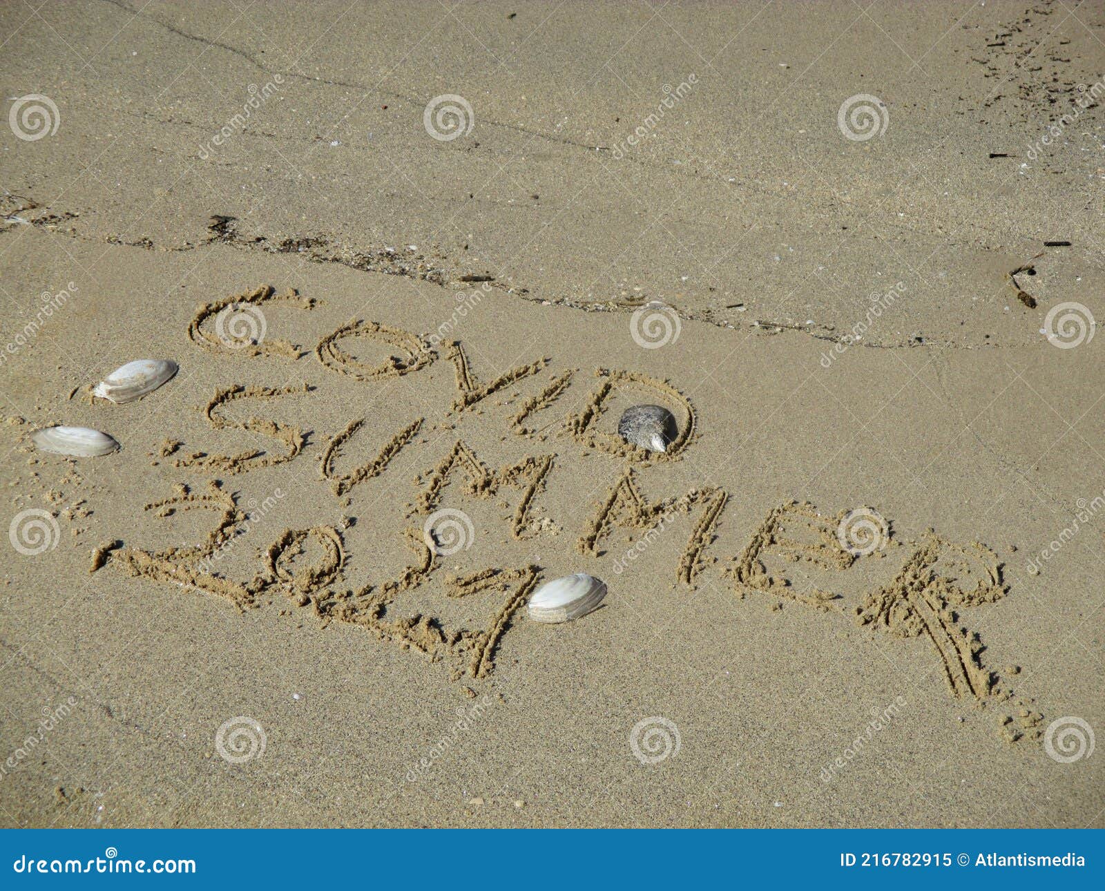 Covid Summer 2021 - Lettering on the Sandy Beach Stock Image - Image of ...