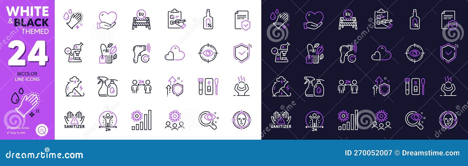 Covid Test, Face Detect And Difficult Stress Line Icons For Website ...