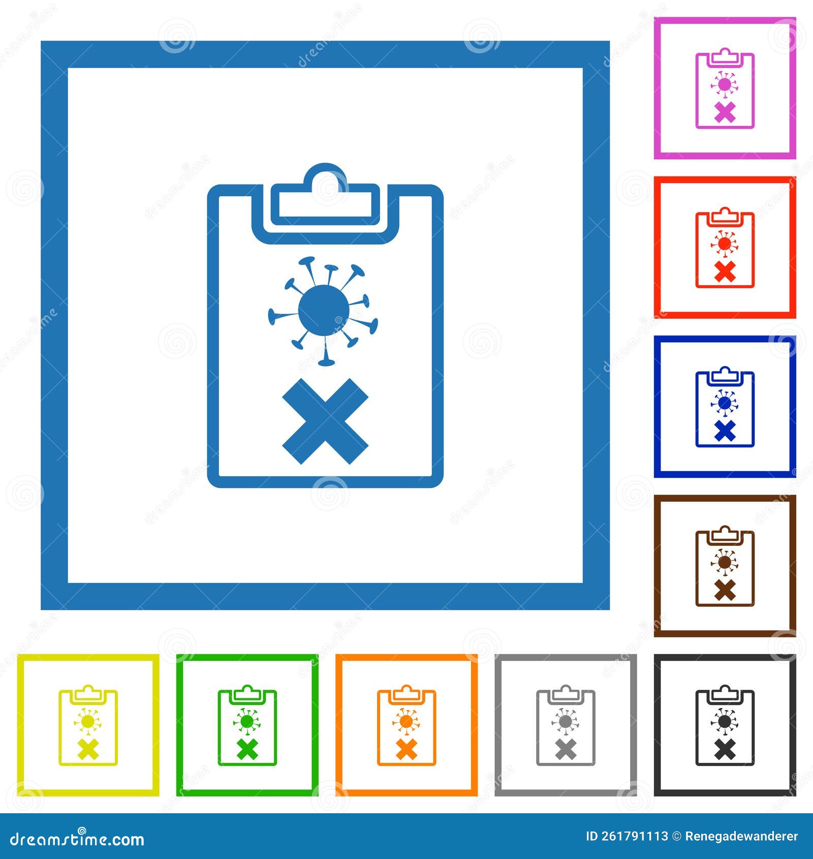 Covid Test Failed Outline Flat Framed Icons Stock Vector - Illustration ...