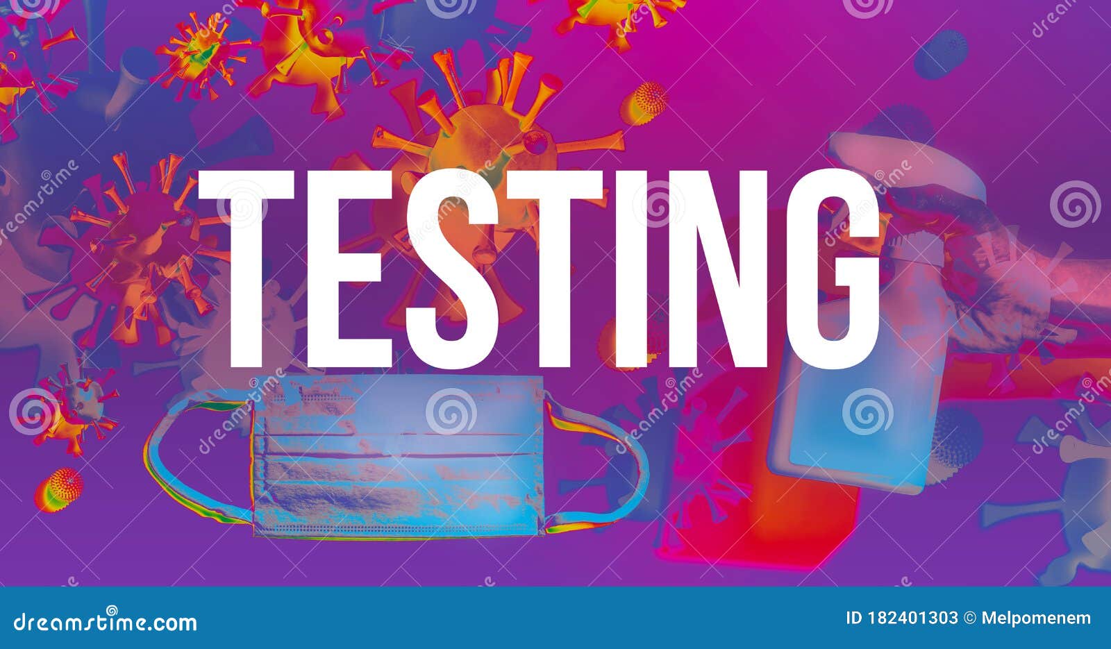 Testing Theme with Face Mask and Spray Bottle Stock Image - Image of ...