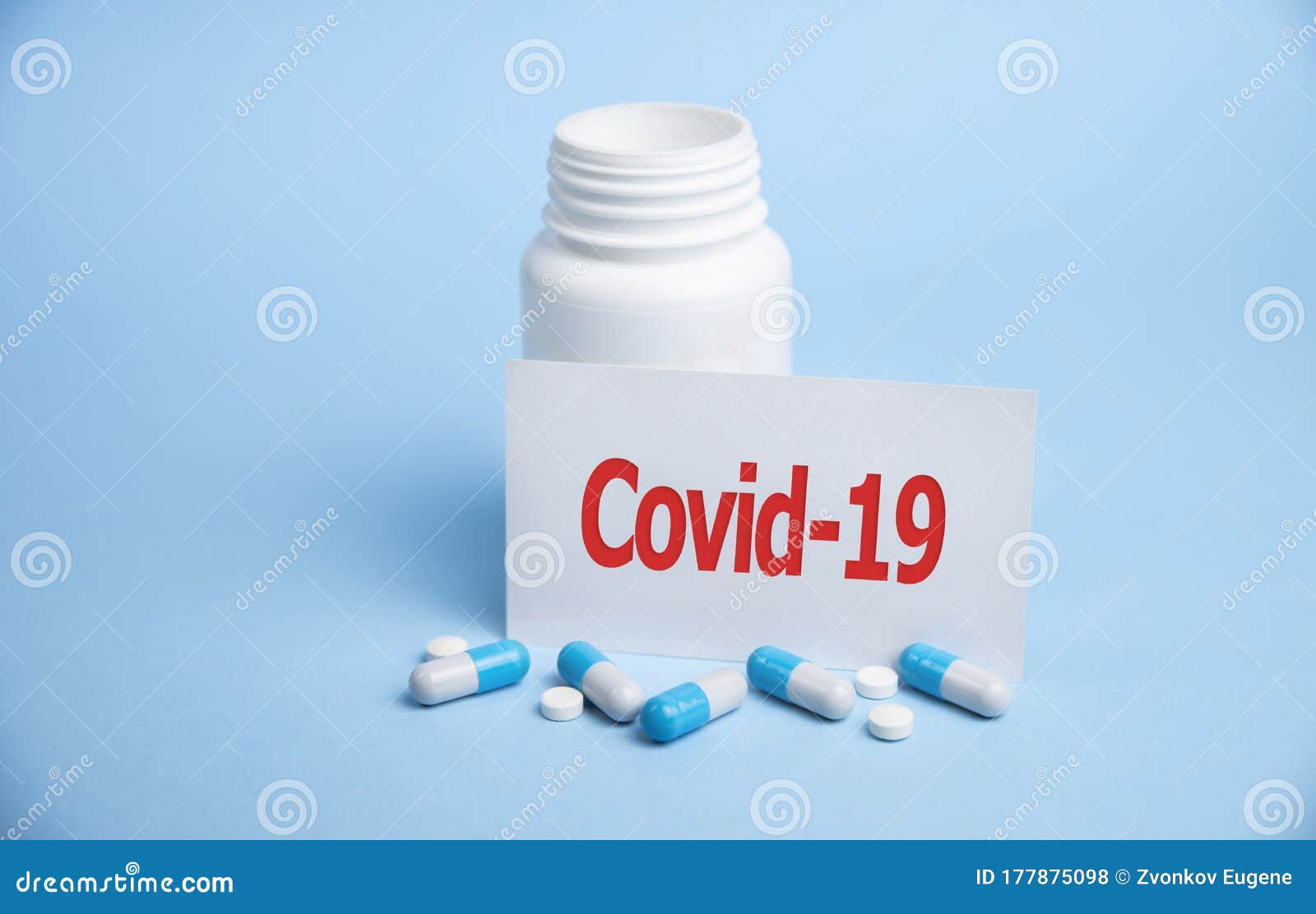 Covid-19 Text on Card with Medical Bottle. Covid Concept Stock Photo ...