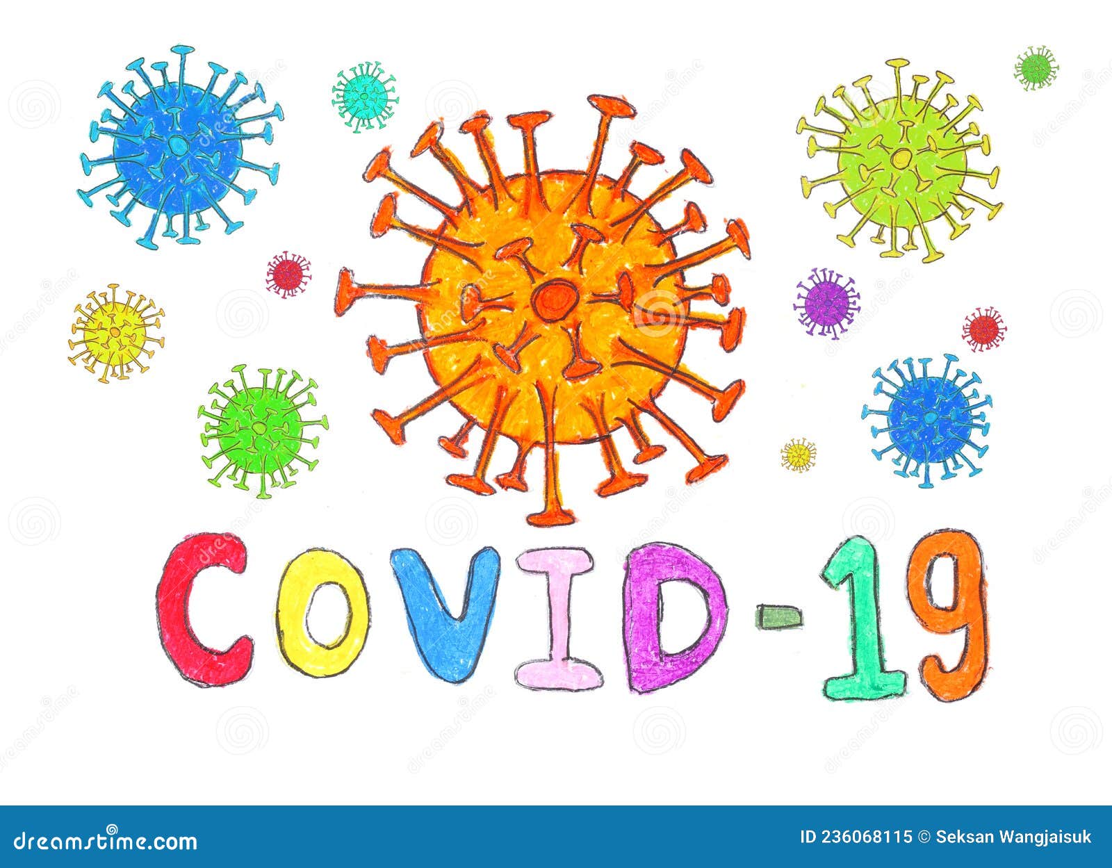 COVID-19 Virus Drawing with Crayon on White Paper, COVID-19 Prevention ...