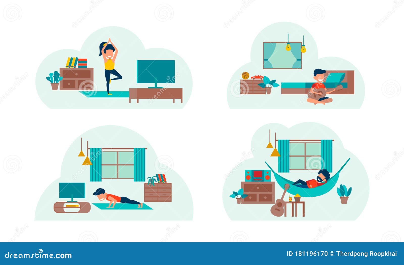 Banner of Cartoon Version of Working Home and Stay Home Stock Vector ...
