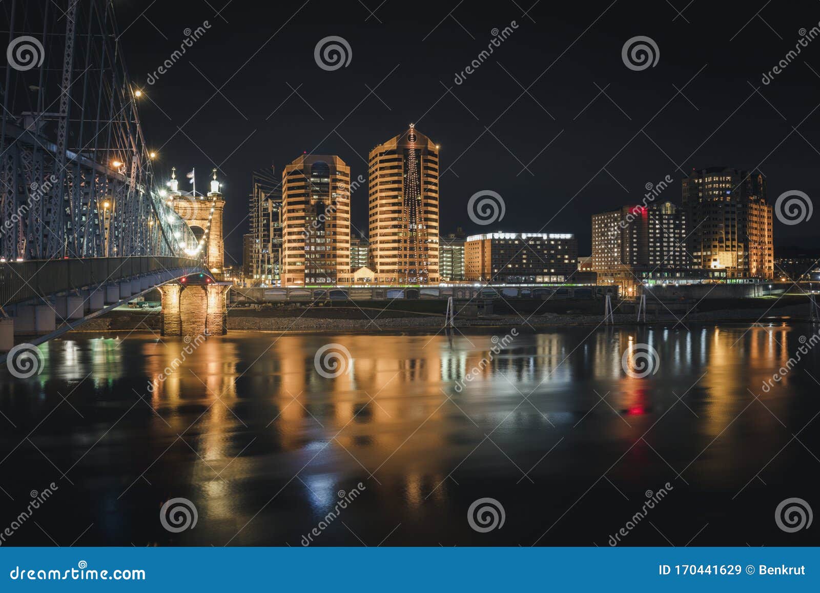 Covington at night stock image. Image of river, skyline - 170441629