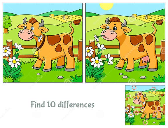 Funny Cow. Find 10 Differences. Stock Vector - Illustration of child ...