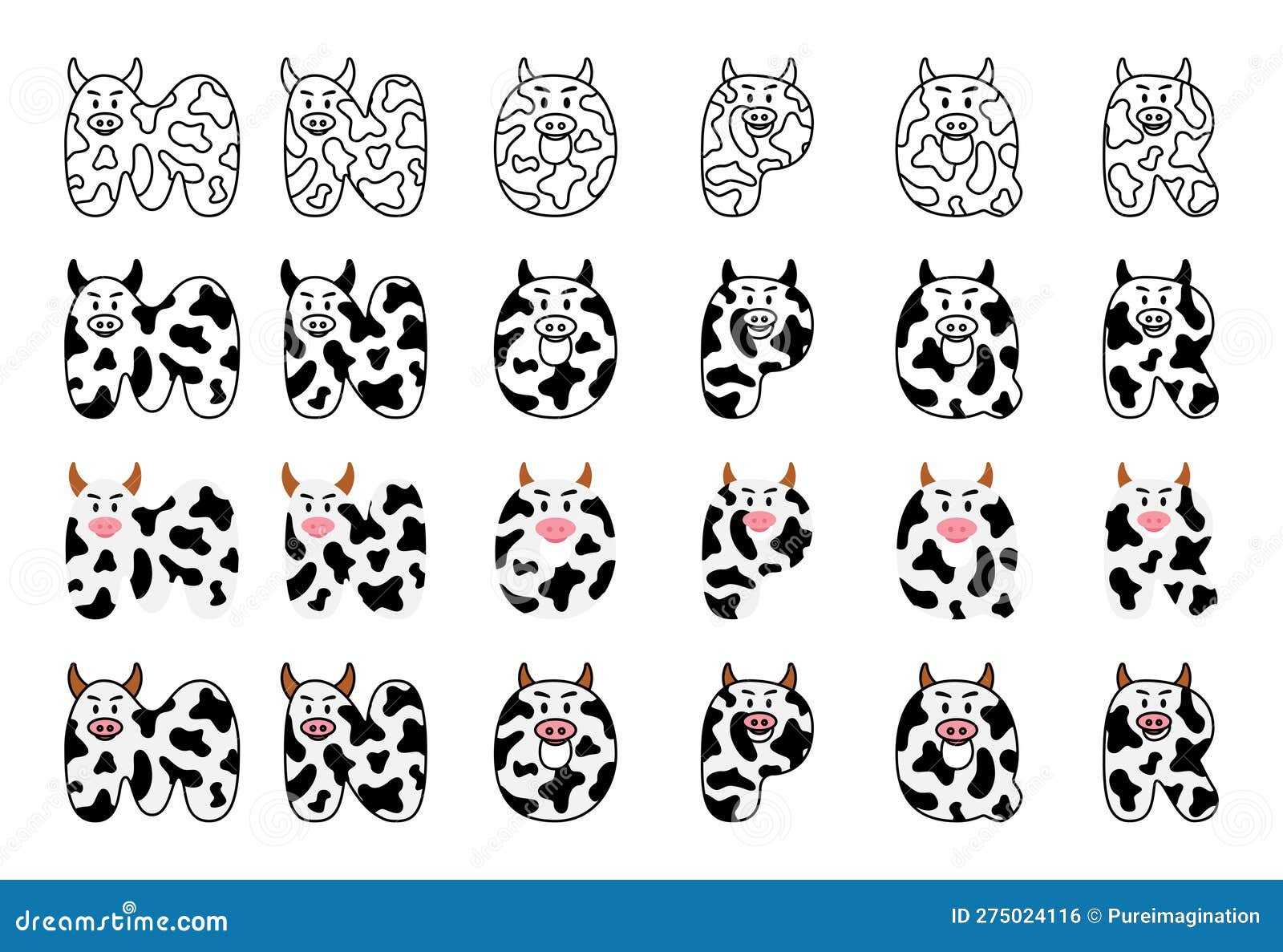 Cow Alphabet in Cartoon Style Stock Vector - Illustration of vector ...