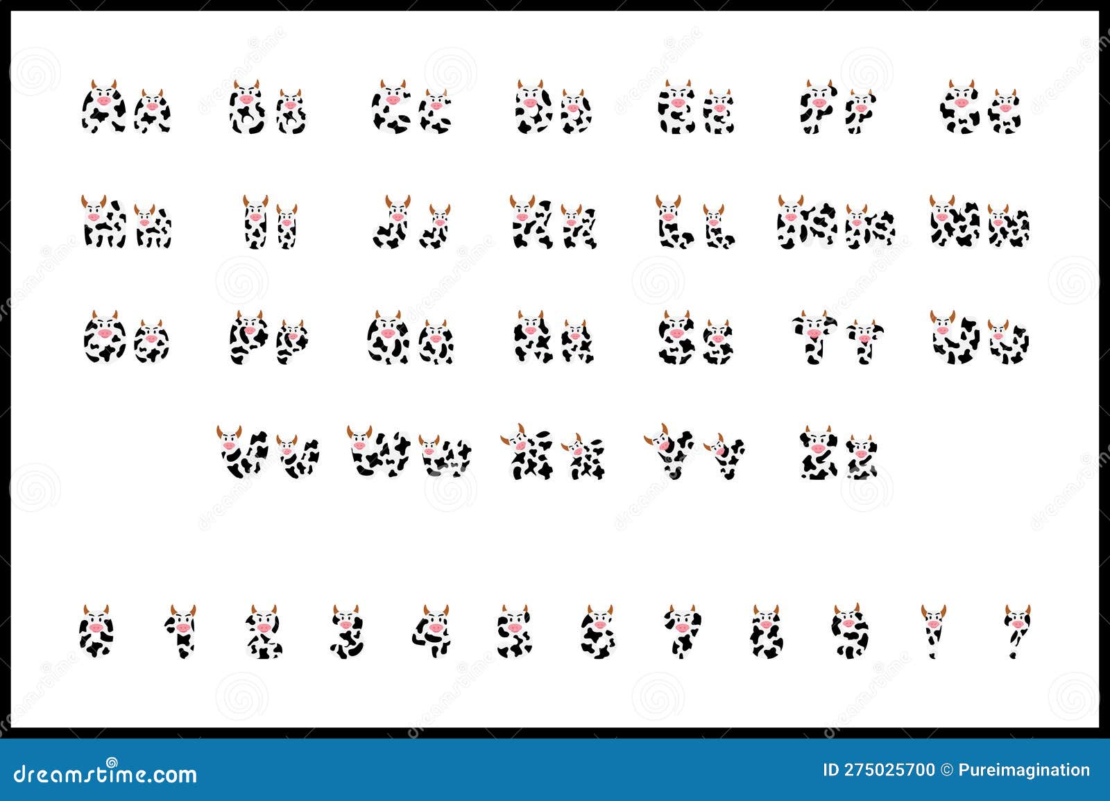 Cow Alphabet in Cartoon Style Stock Vector - Illustration of black ...