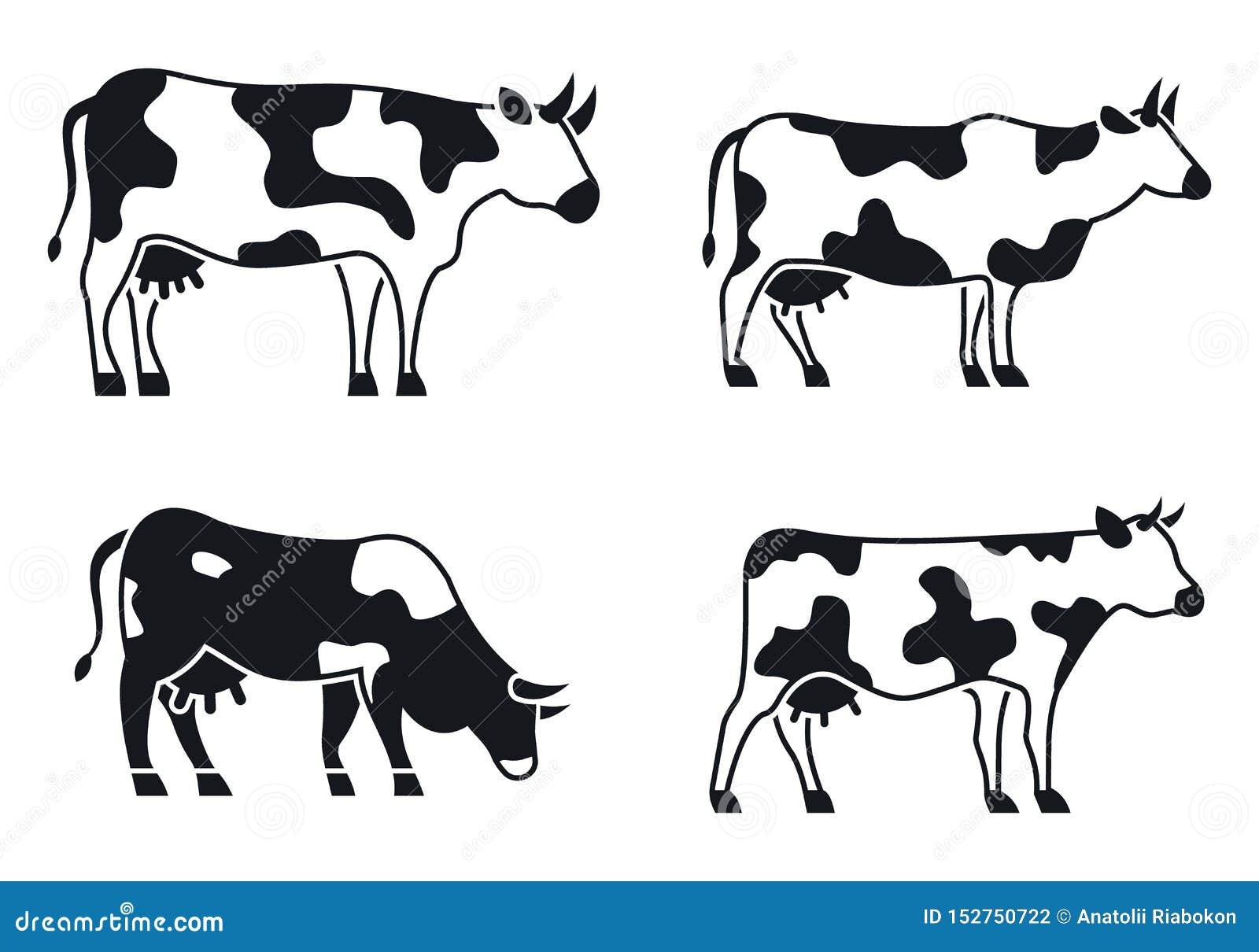 Cow Animal Icons Set, Simple Style Stock Vector - Illustration of ...