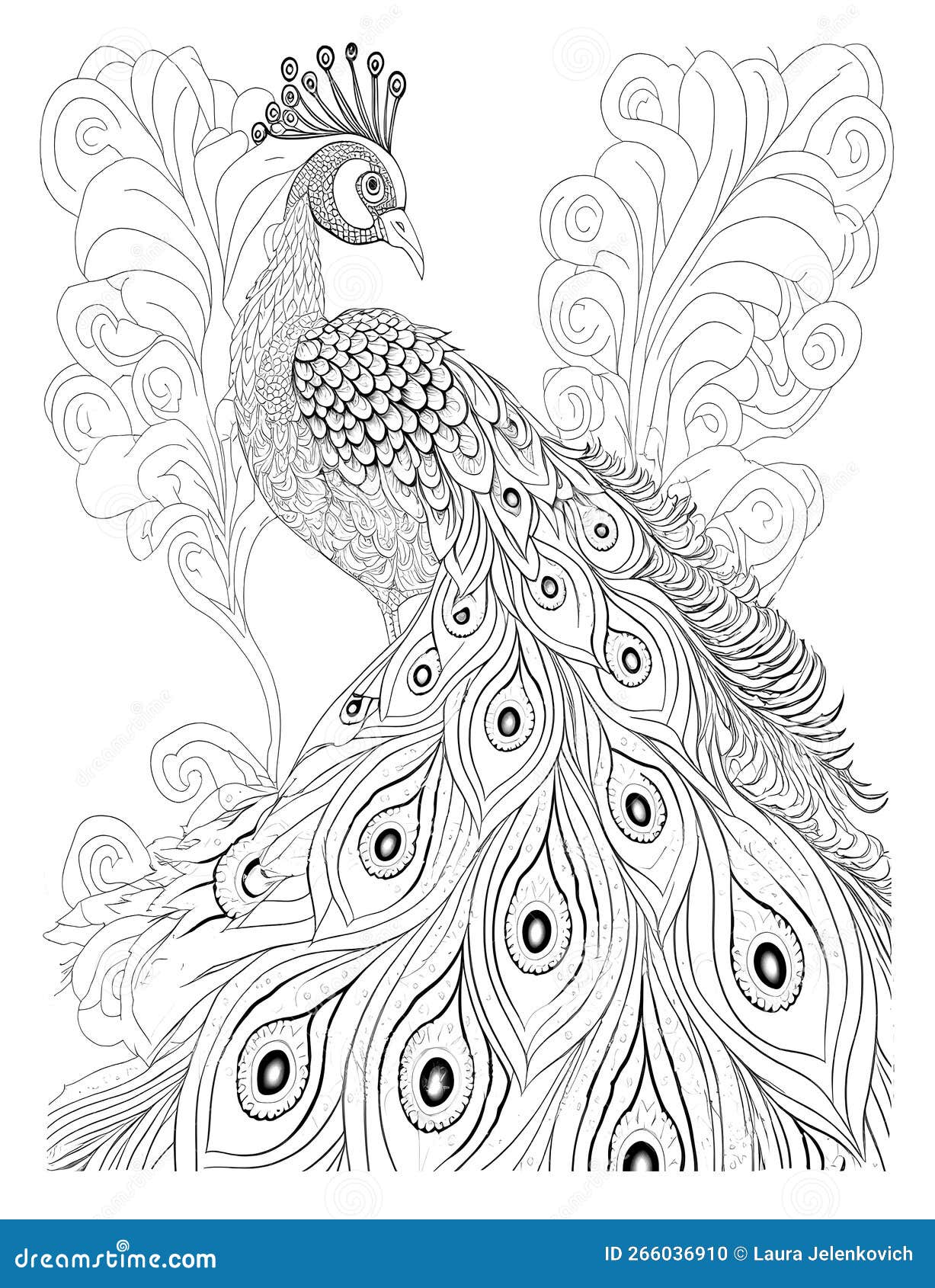 Peacock Coloring Book Page. Antistress Coloring Pages For Adults Vector ...