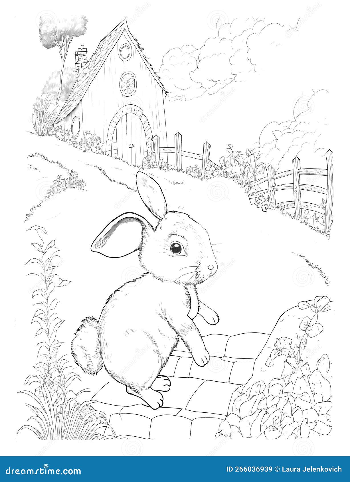 The Rabbit in the Garden Coloring Page Stock Illustration ...