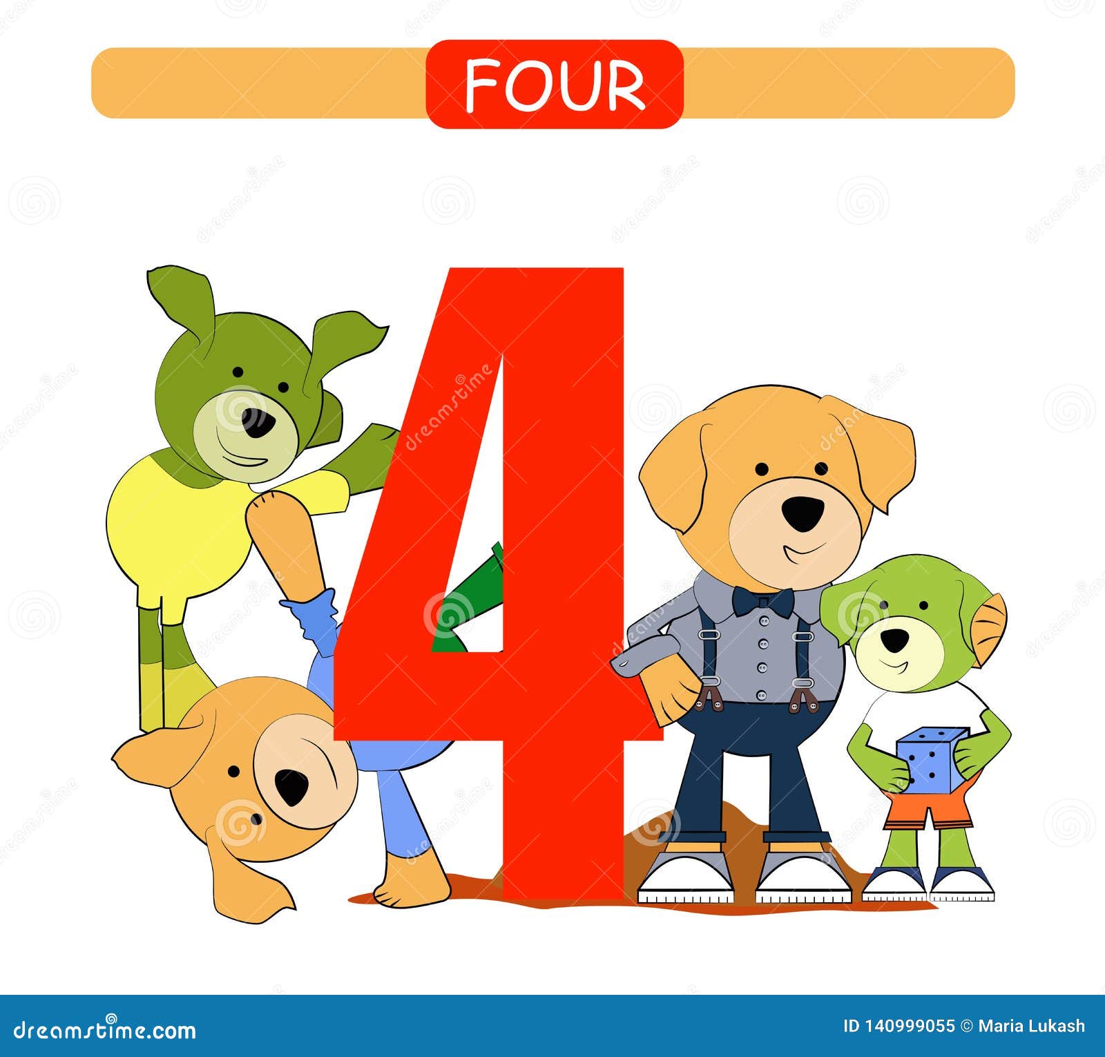 Four. Collection Number for Kindergarten and Preschool. Learn Number 4 ...