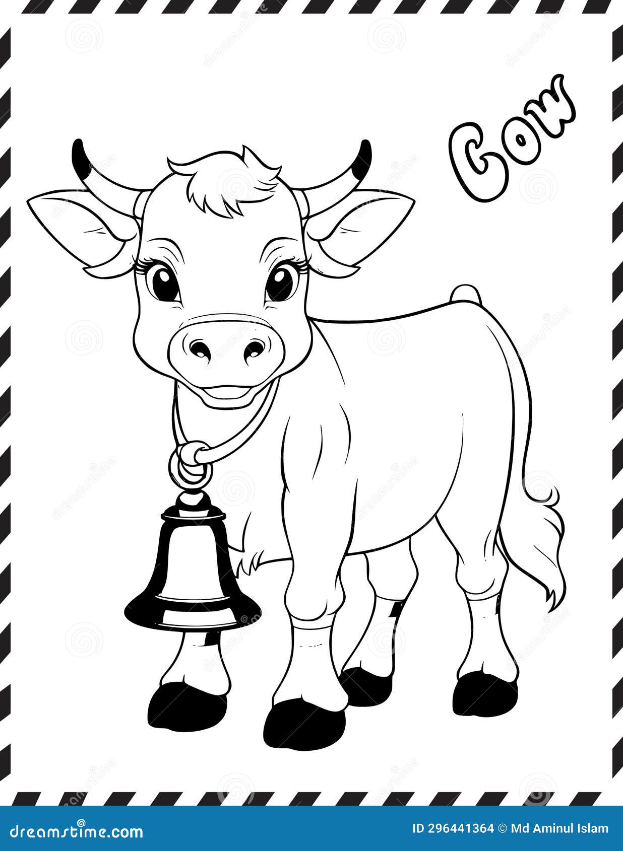 Cow with Bell Coloring Page for Kids Stock Vector - Illustration of ...