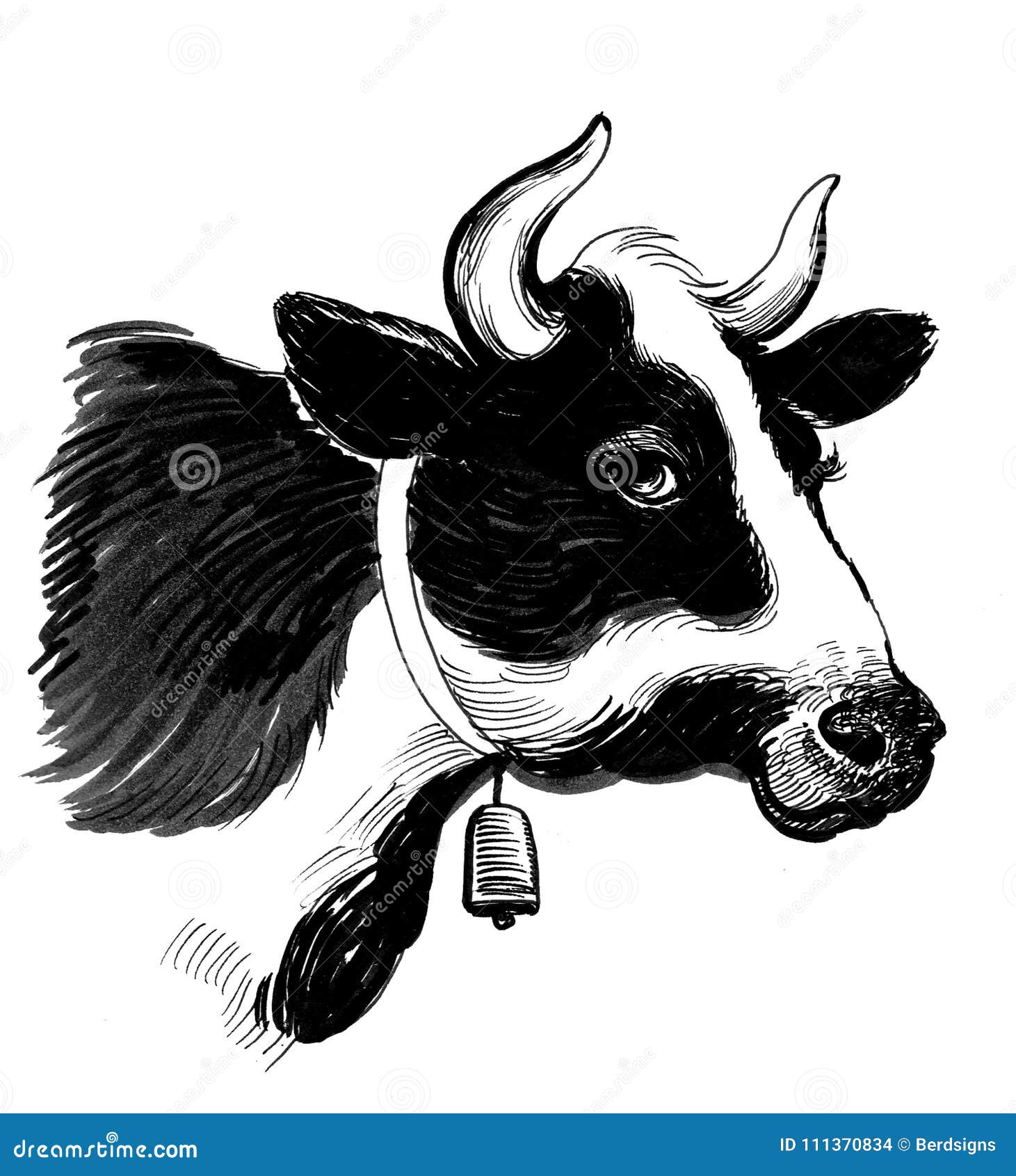 Cow with a bell stock illustration. Illustration of drawing - 111370834