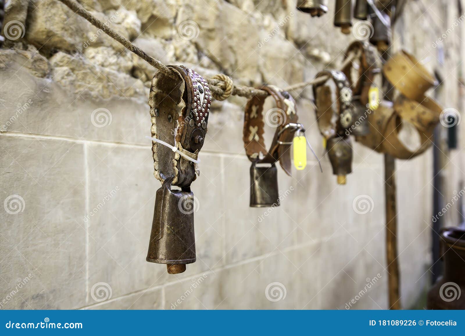Cow bells hanging stock photo. Image of brown, street - 181089226