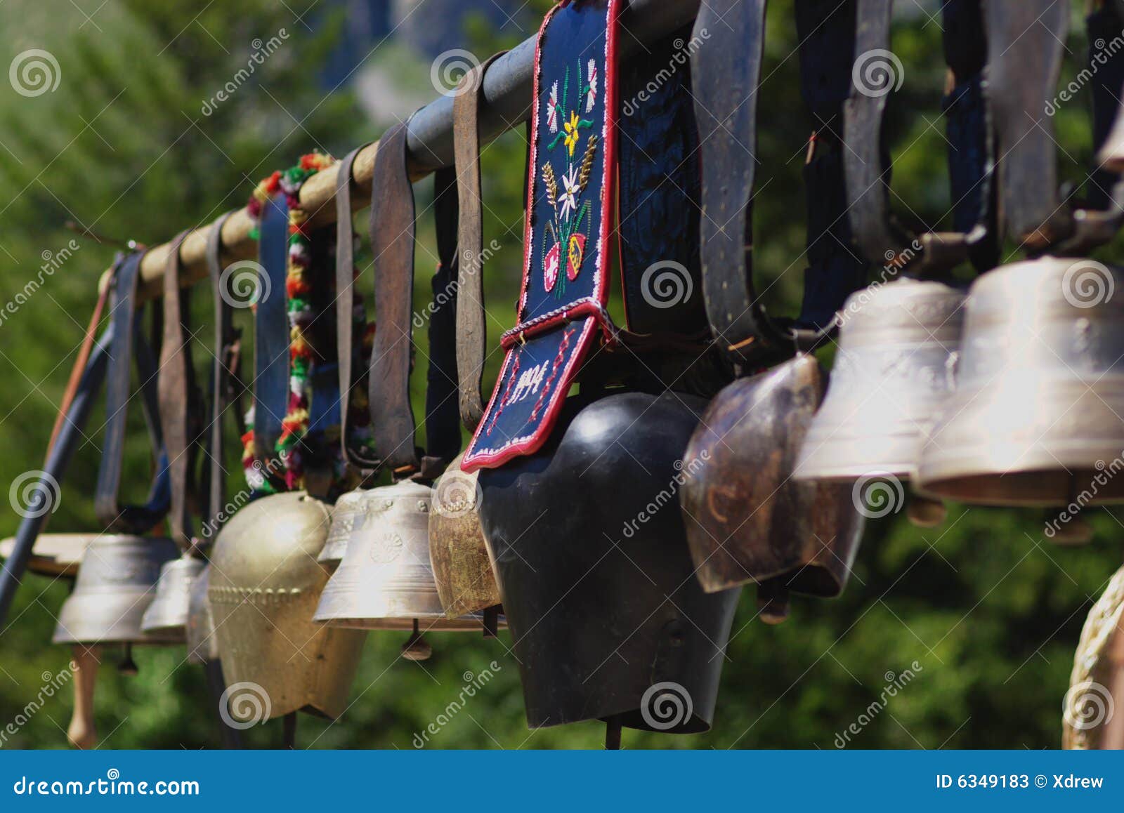 Cow bells in row stock image. Image of form, reflection - 6349183